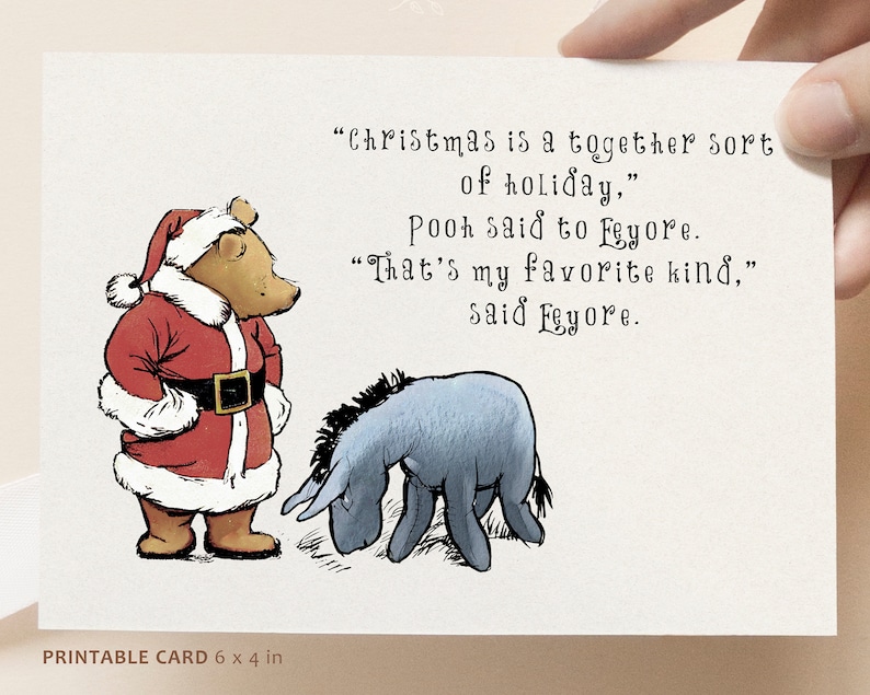Winnie-the-pooh Christmas Card Printable Digital Postcards - Etsy