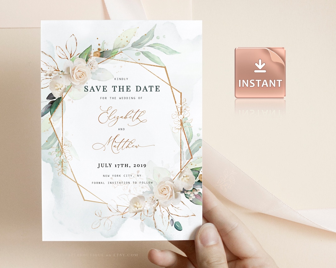 MARCI White Roses Greenery Save the Date Card Bohemian - Etsy