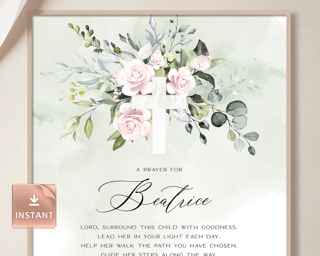 Pink Rose Baptism Prayer Sign for Girl, Personalized Prayer ...