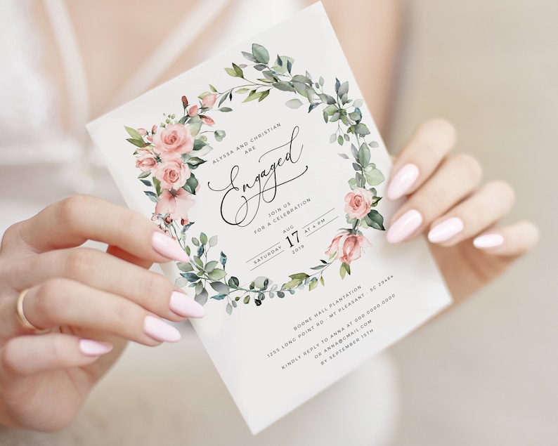 Red Roses Engagement Invitation Template Announcement With | Etsy