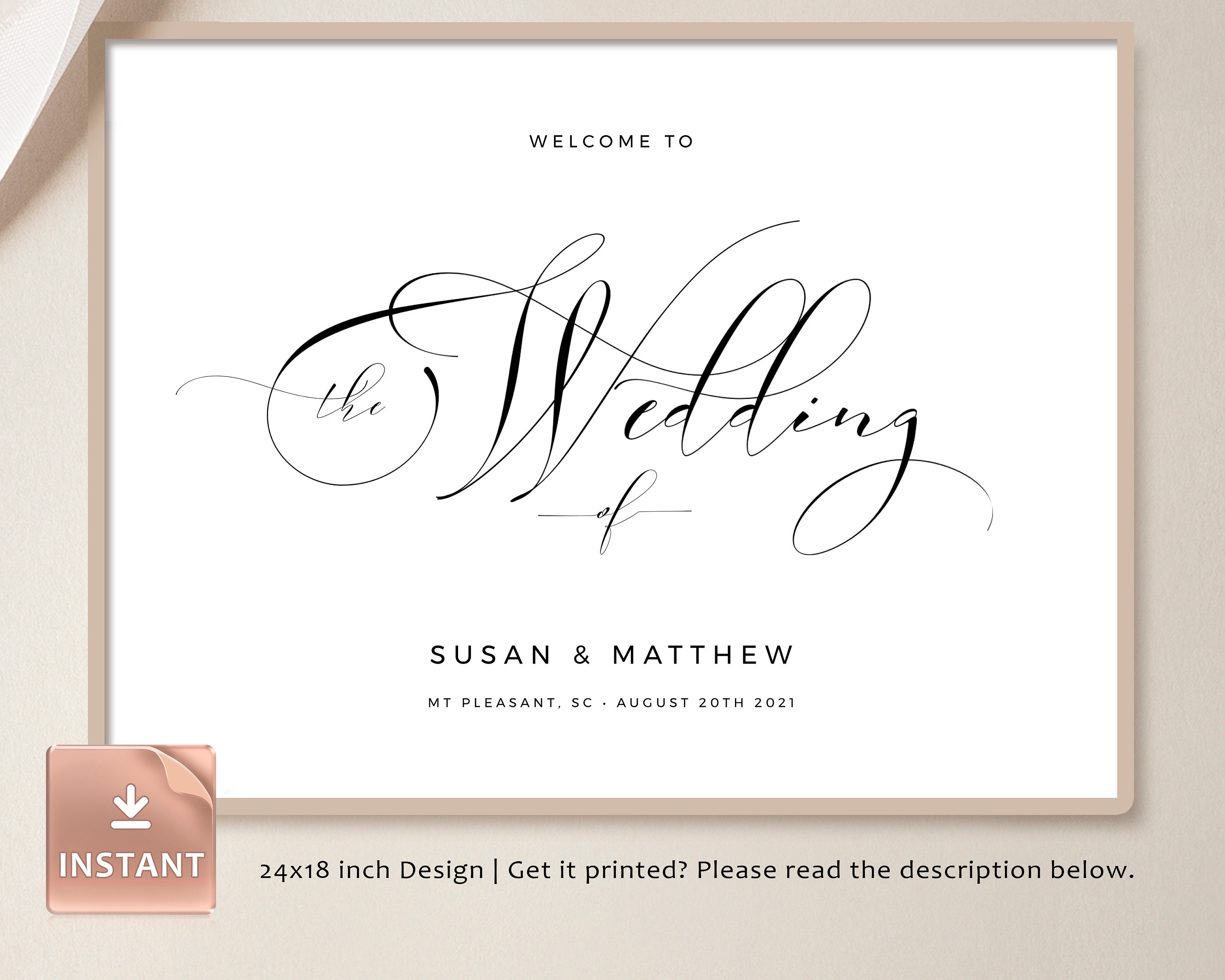 Custom Calligraphy Wedding Welcome Sign: Editable Printable (20x16 ...