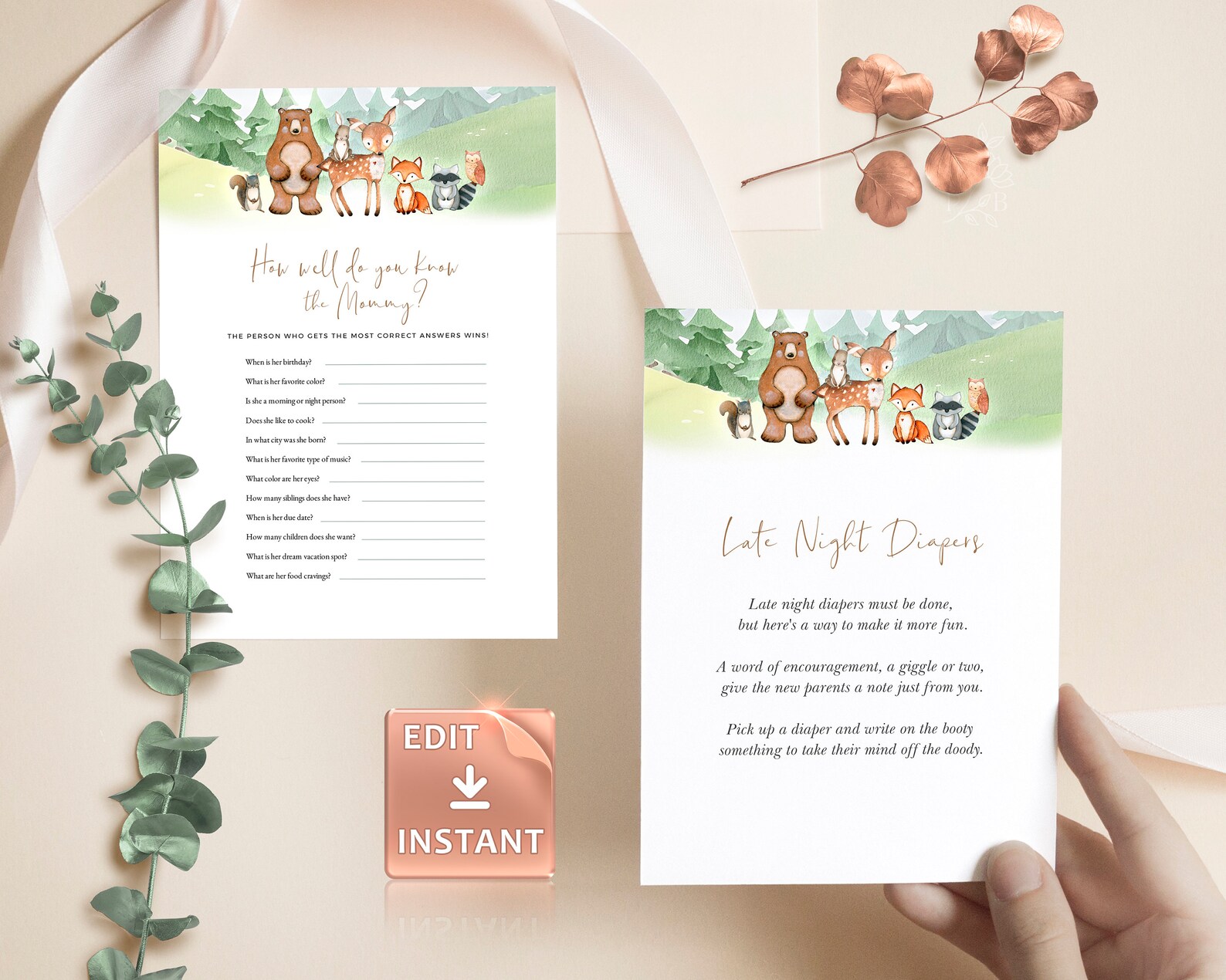 WOODLAND 35 Printable Baby Shower Games Item Game Celebrity | Etsy