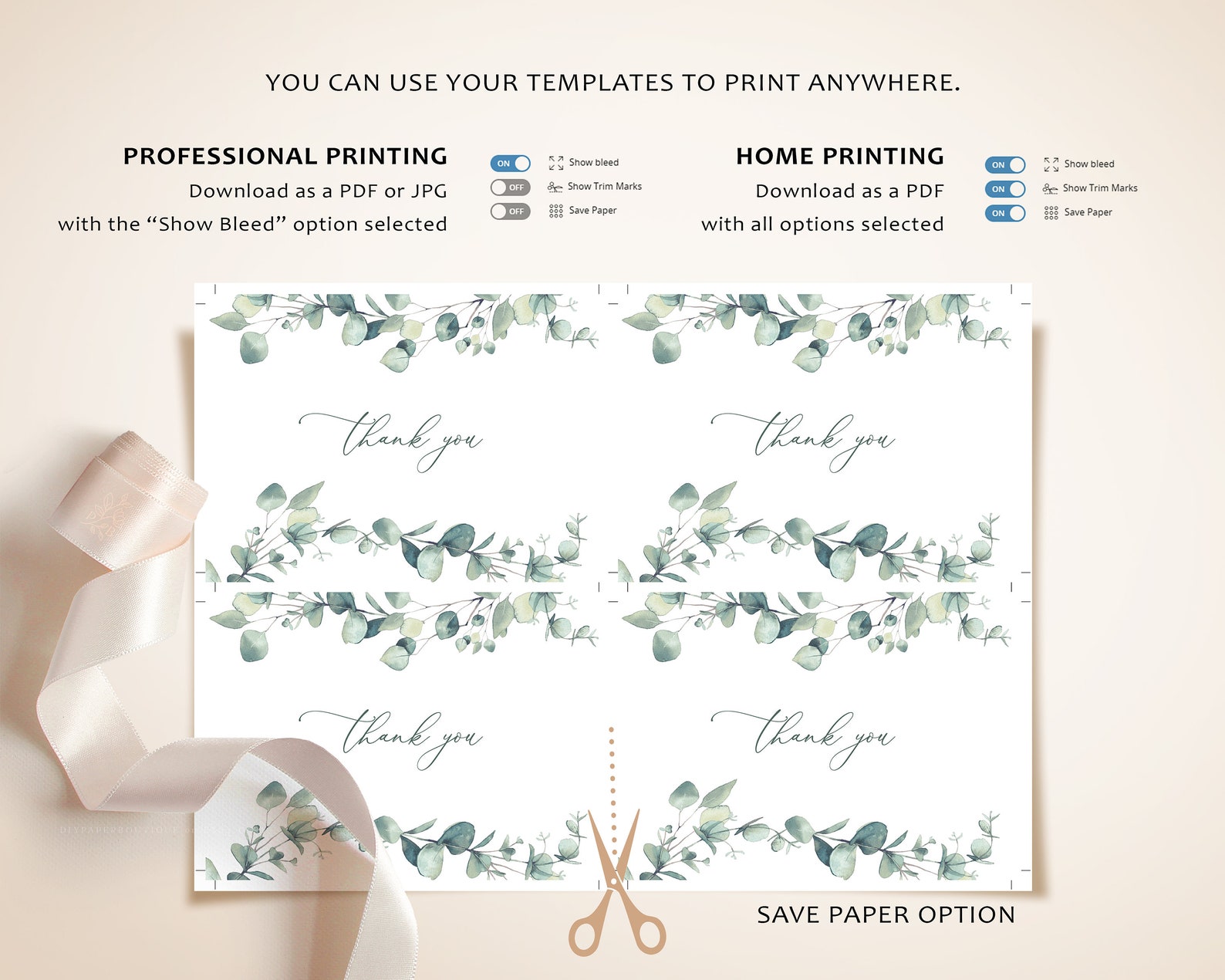 LAILA Printable Thank You Card Eucalyptus Watercolor - Etsy