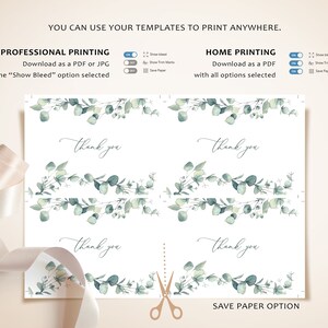 LAILA - Printable Thank You Card, Eucalyptus Watercolor Greenery Leaves ...