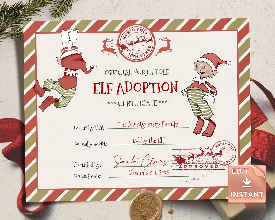Elf Adoption Sign Editable Christmas Sign Elf Accessories Printable Elf ...