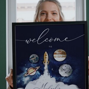 Outer Space First Birthday Welcome Sign Editable Galaxy Blast off First ...