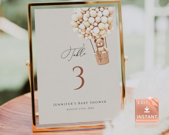 Bear Balloon Table Numbers Baby Shower Signs Baby Shower | Etsy