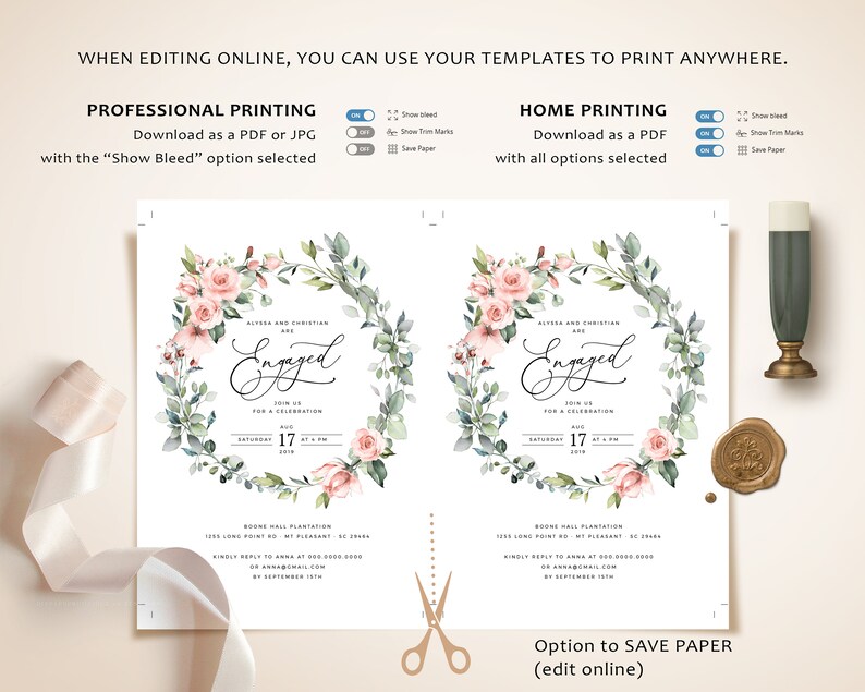 Red Roses Engagement Invitation Template Announcement With | Etsy