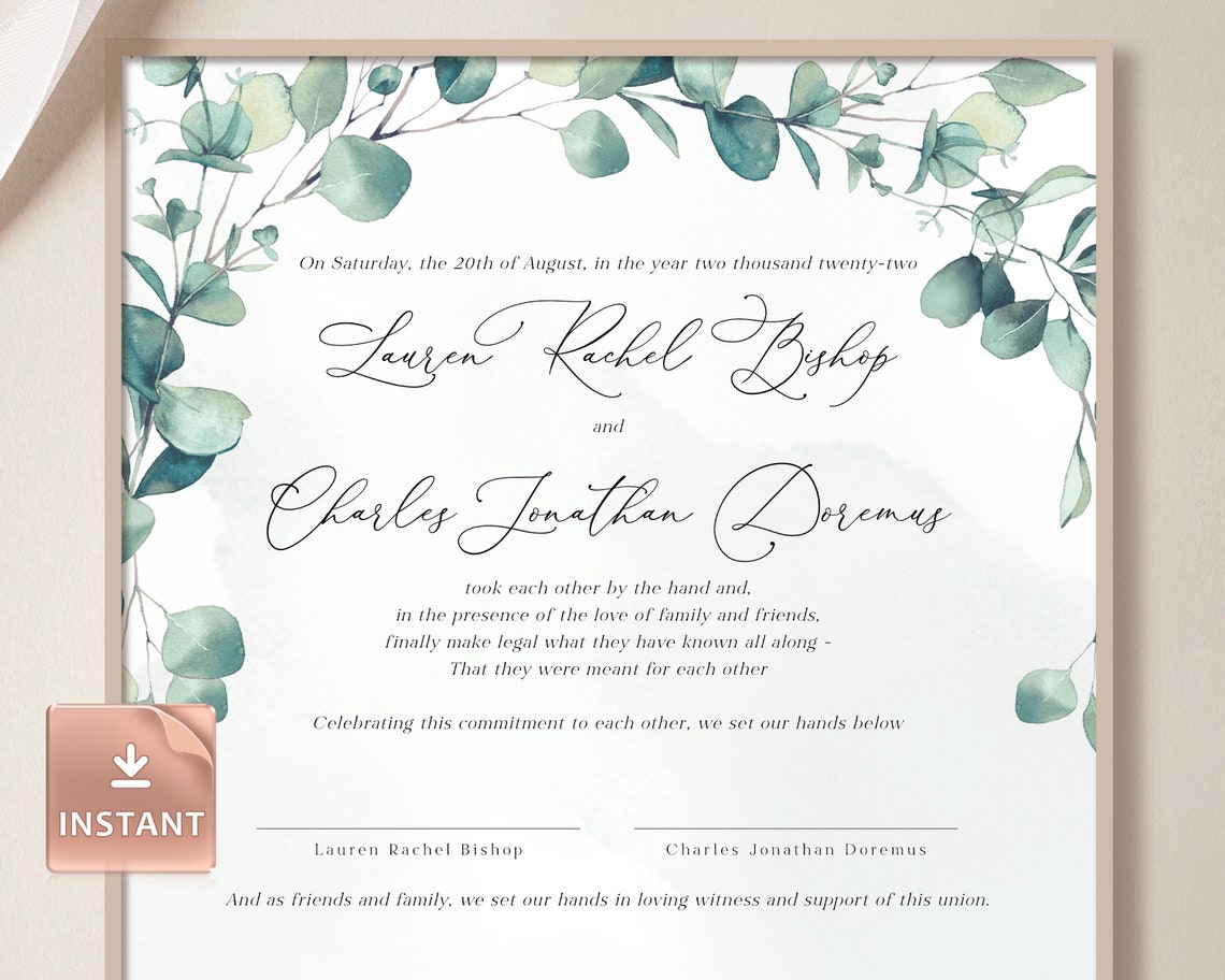 LAILA Printable Marriage Certificate Template Greenery | Etsy