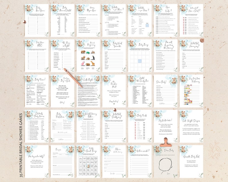 FUZZY Blue Bear Baby Shower Games 35 Editable Baby Shower - Etsy
