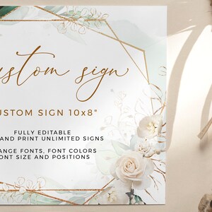 MARCI - White Rose Greenery Custom Wedding Sign, Editable Template ...
