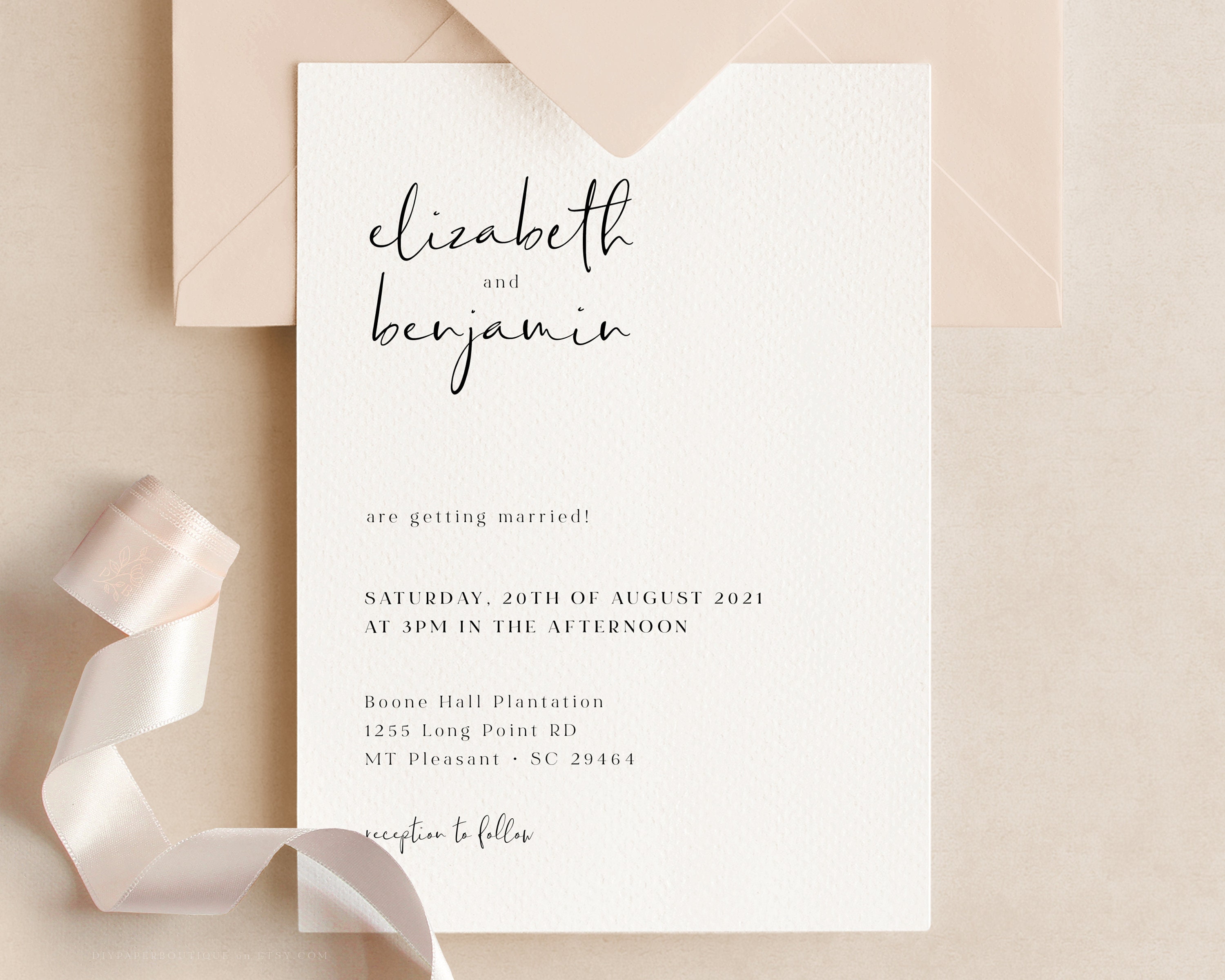 LYRIC Minimalist Wedding Invitation Template Calligraphy - Etsy