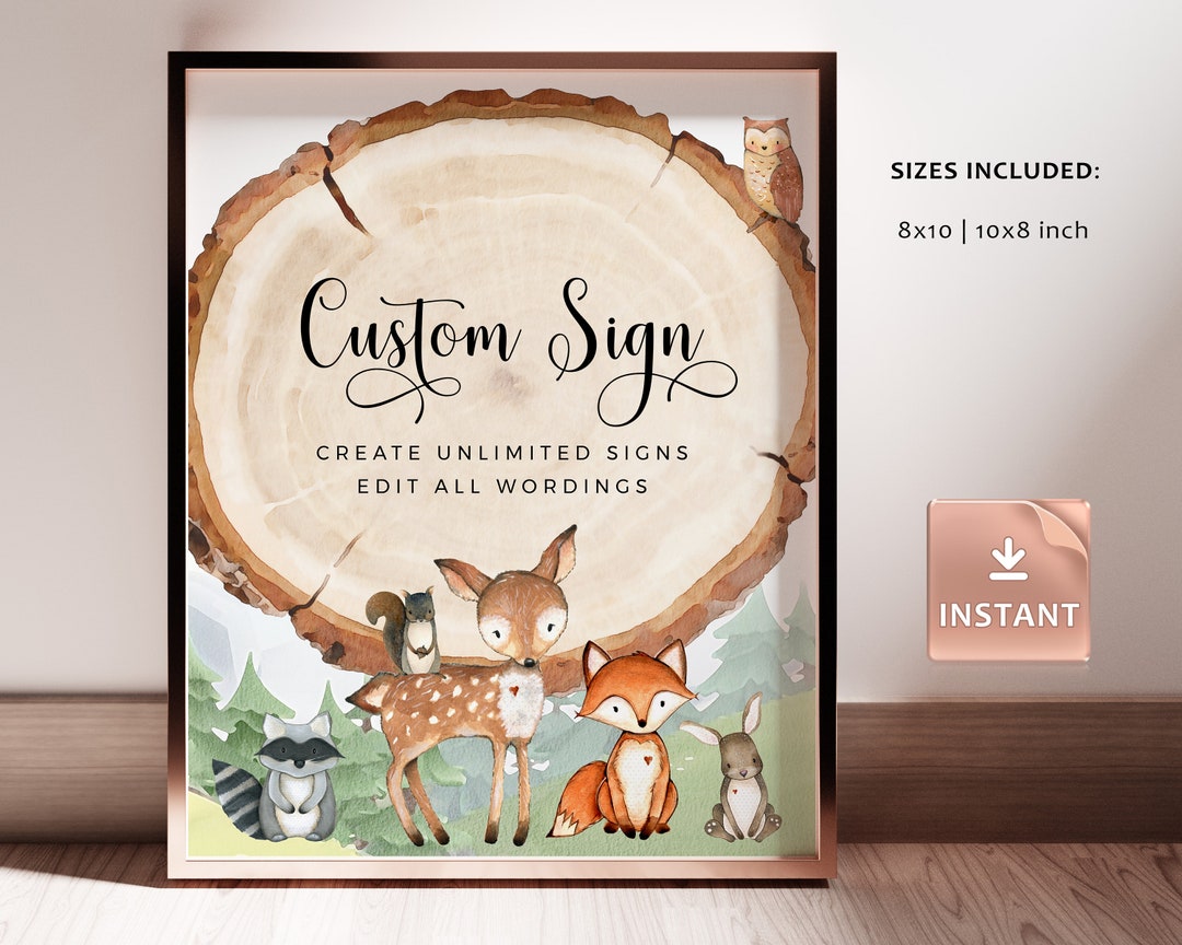 Woodland Printable Sign for Baby Shower, Custom Sign, Editable Template ...