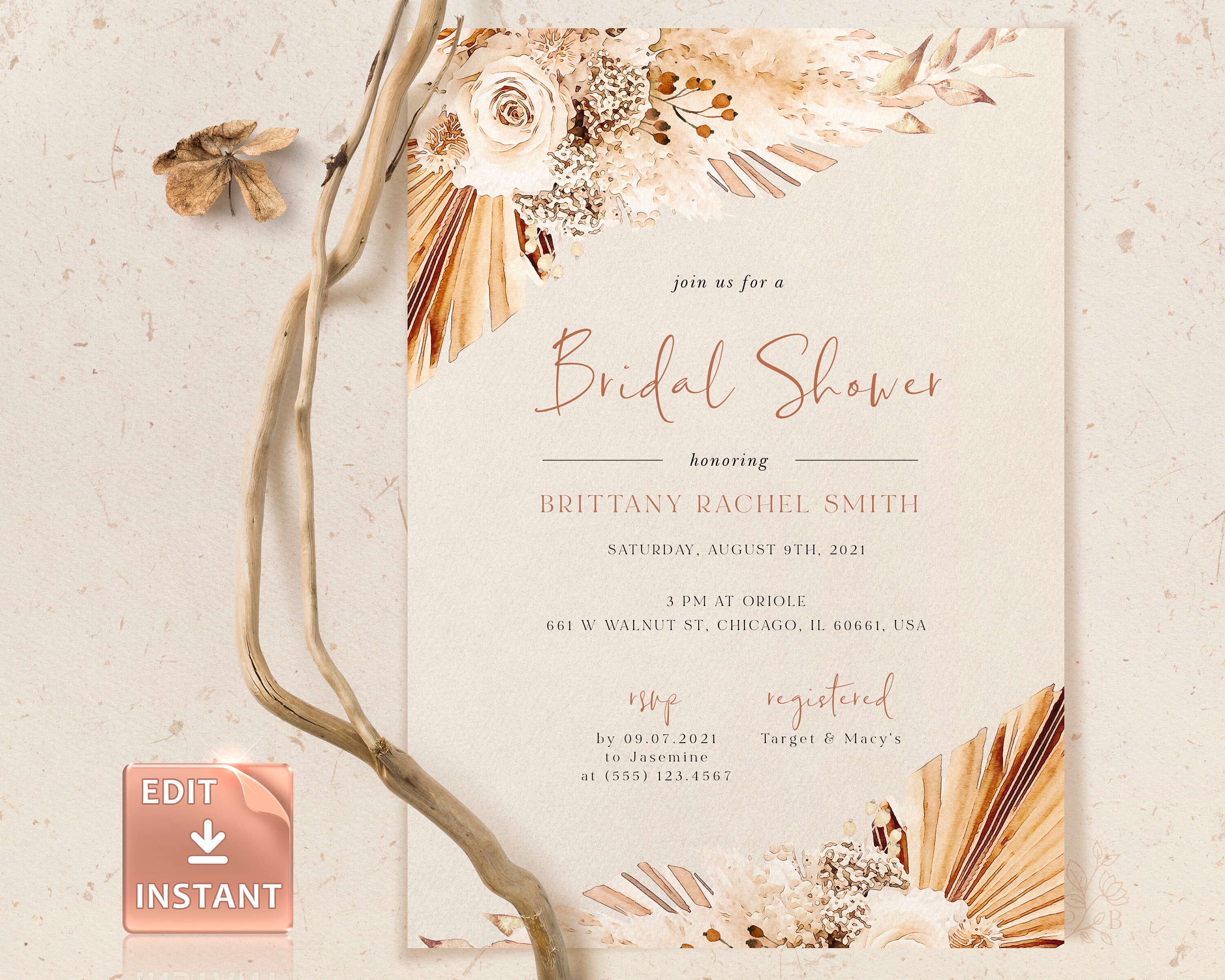 Templett C45 Blush Printable Invitation Insert Burnt Orange Enclosure ...