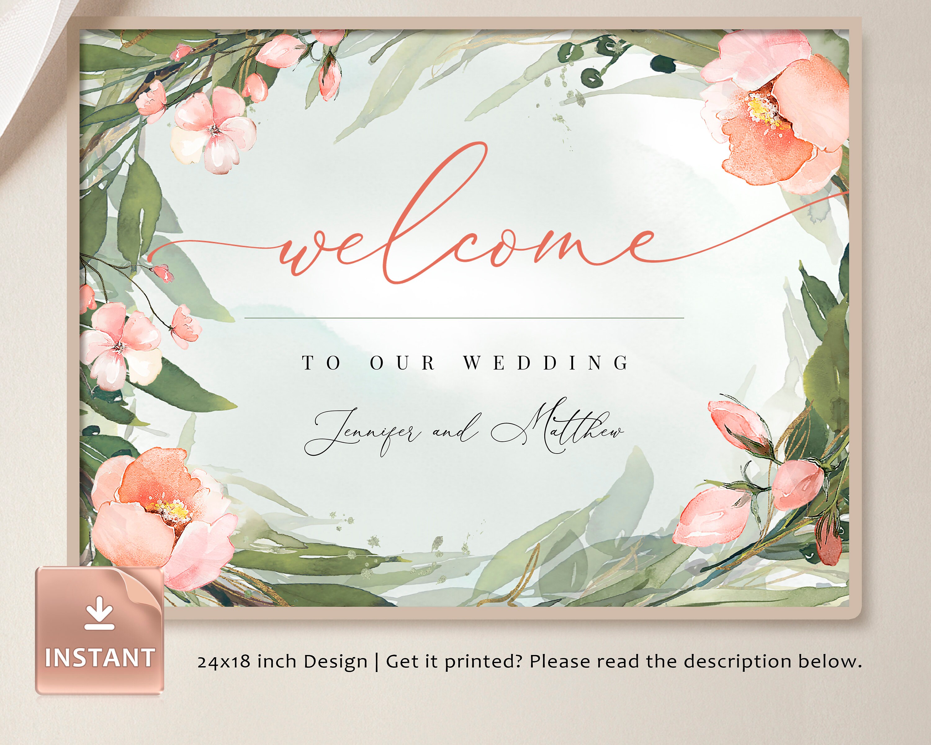VENA Blush Peonies Wedding Welcome Sign Custom Greenery | Etsy