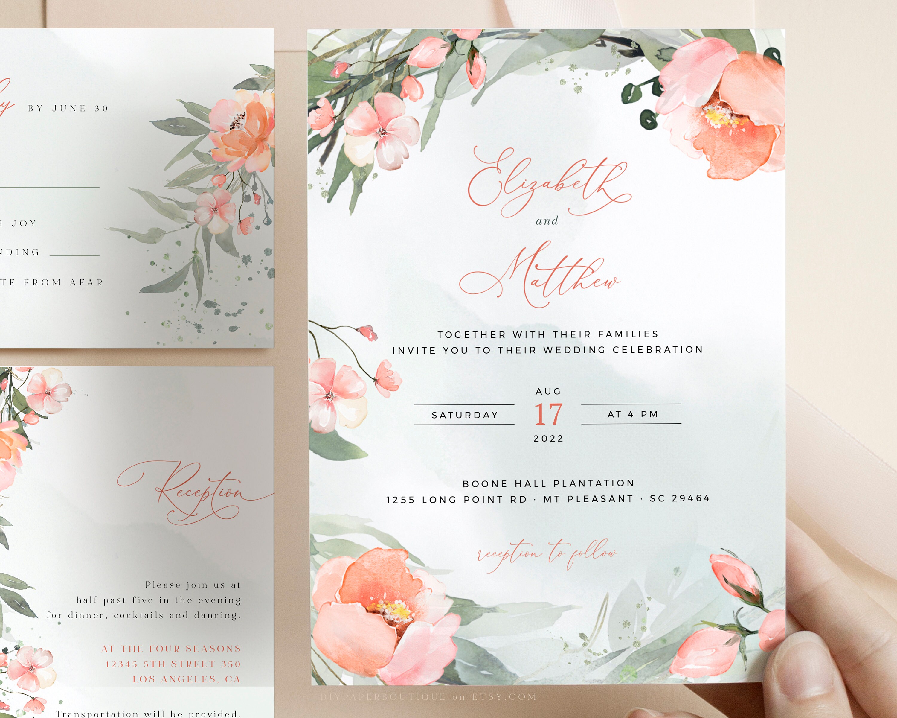 VENA Blush Peonies Wedding Invitation Template Peony Rose | Etsy
