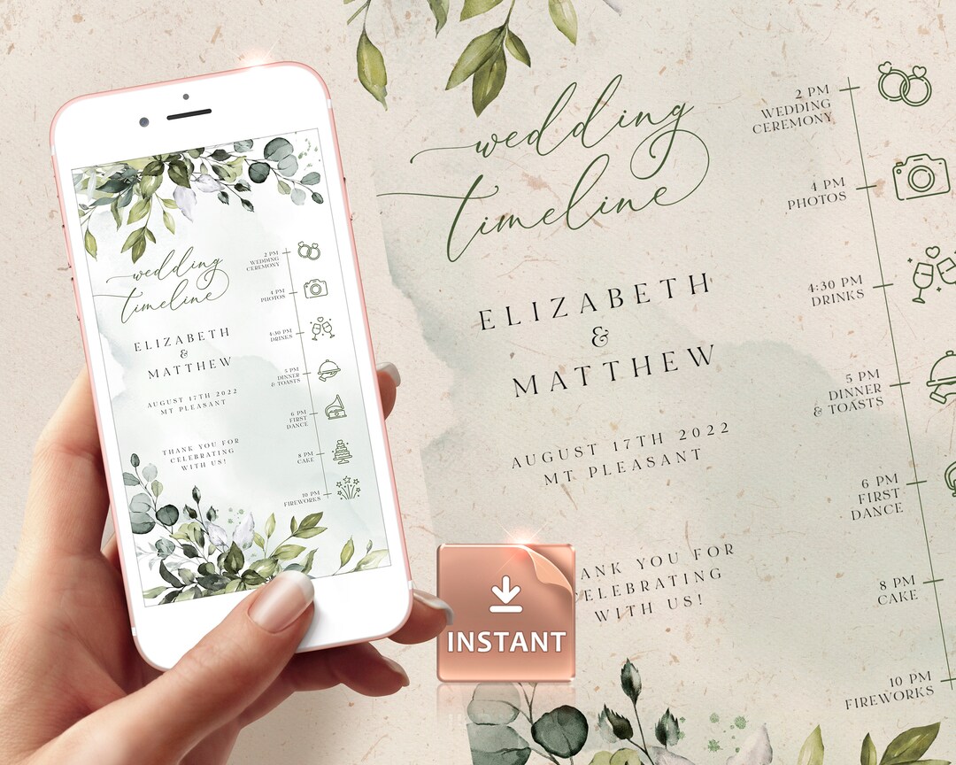 REESE - Electronic Wedding Itinerary, Mobile Phone Timeline, Greenery ...