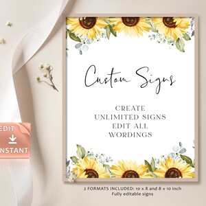 Sunflowers Custom Signs, Editable Template, Customizable Sunflower ...