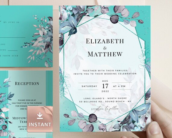 Turquoise Wedding Invitations Template