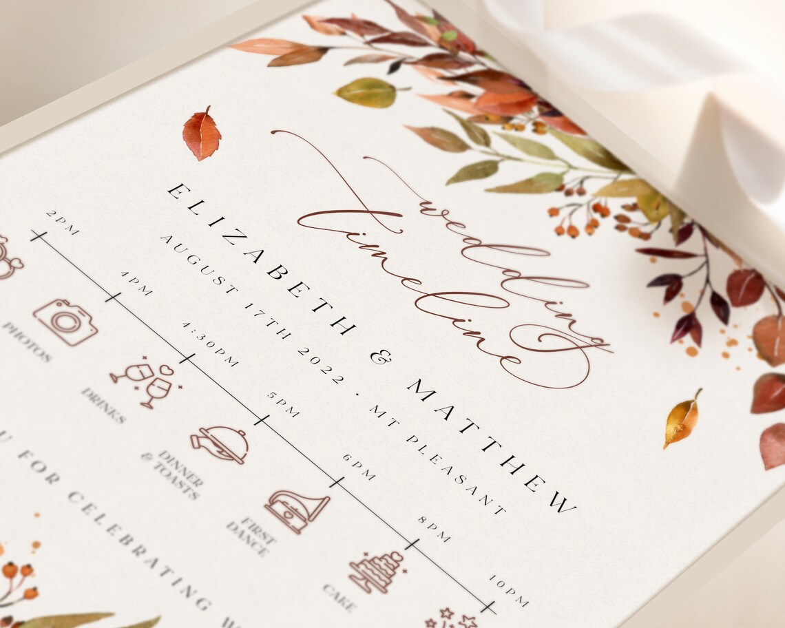SIENNA Fall Wedding Day Schedule Editable Sign Template | Etsy