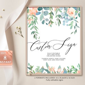 TIFF - Custom Bridal Shower Signs, Instant Download, Blush Customizable ...