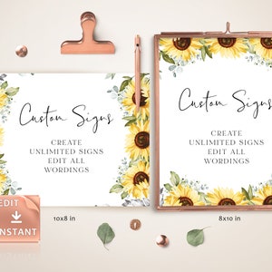 Sunflowers Custom Signs, Editable Template, Customizable Sunflower ...