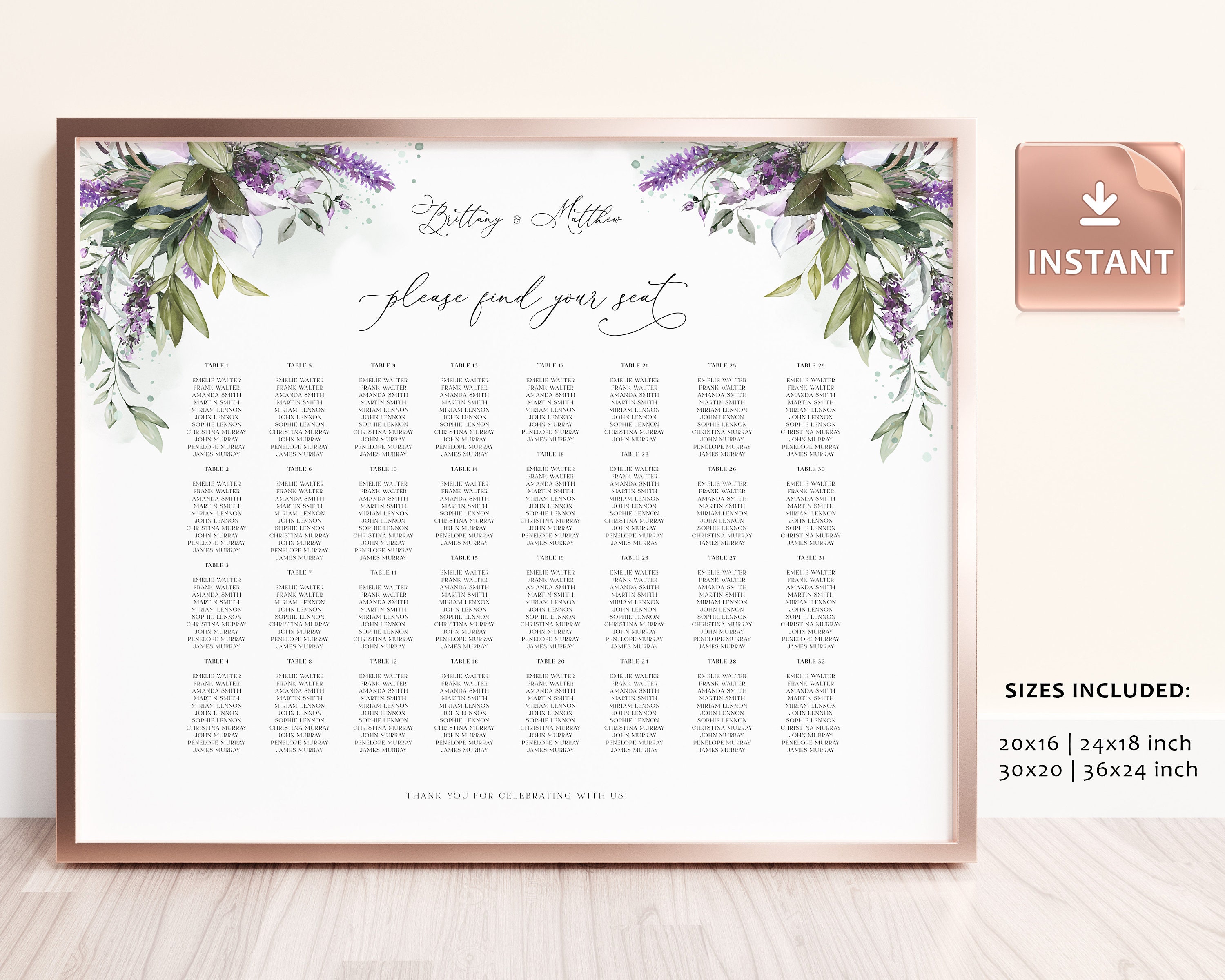 LAMI Lavender Seating Chart Purple Seating Find Your Seat | Etsy
