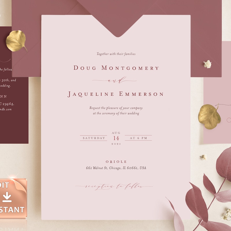 Mauve Wedding Invitation - Etsy