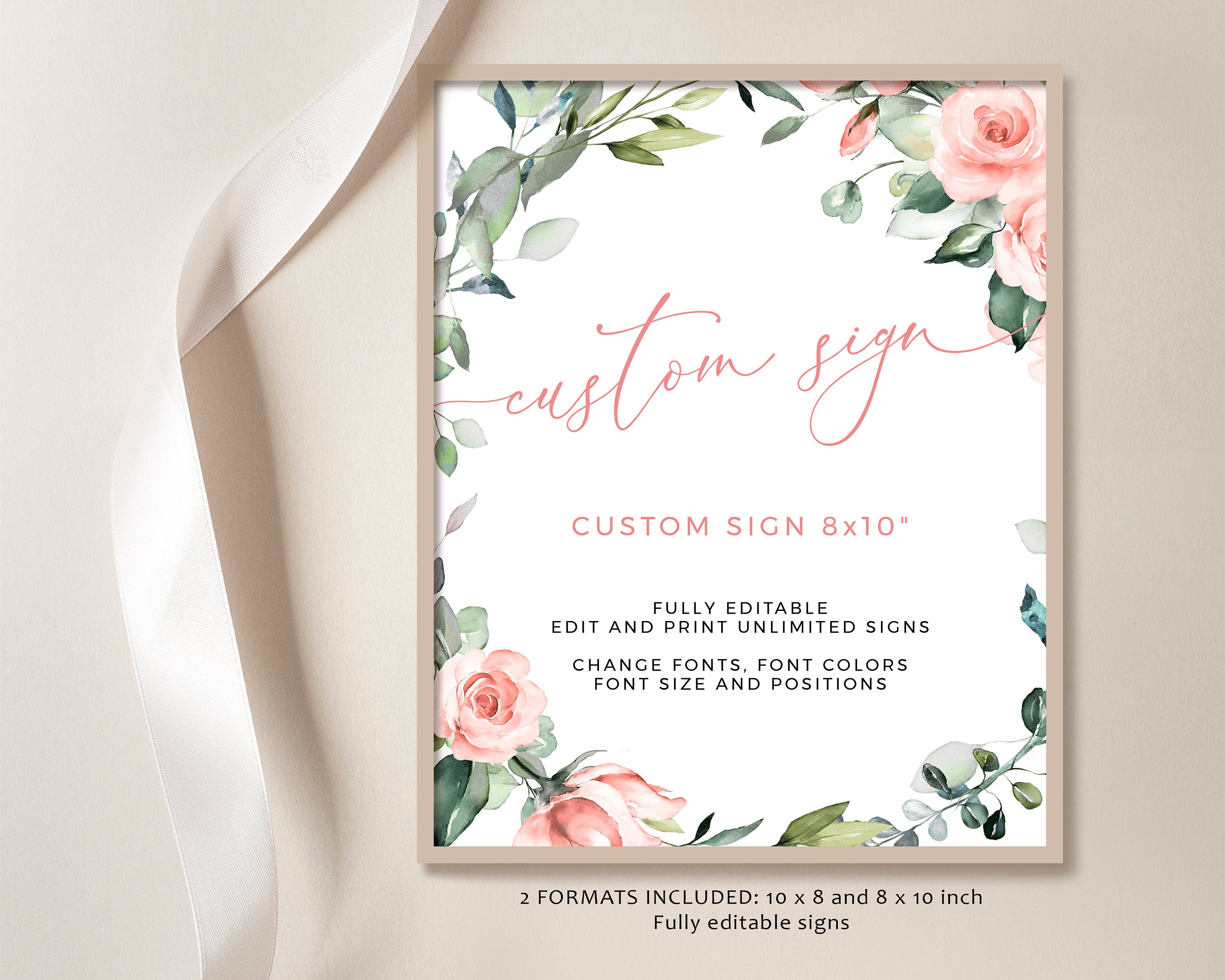 MIU Red Rose Printable Sign Custom Wedding Sign Editable - Etsy Canada