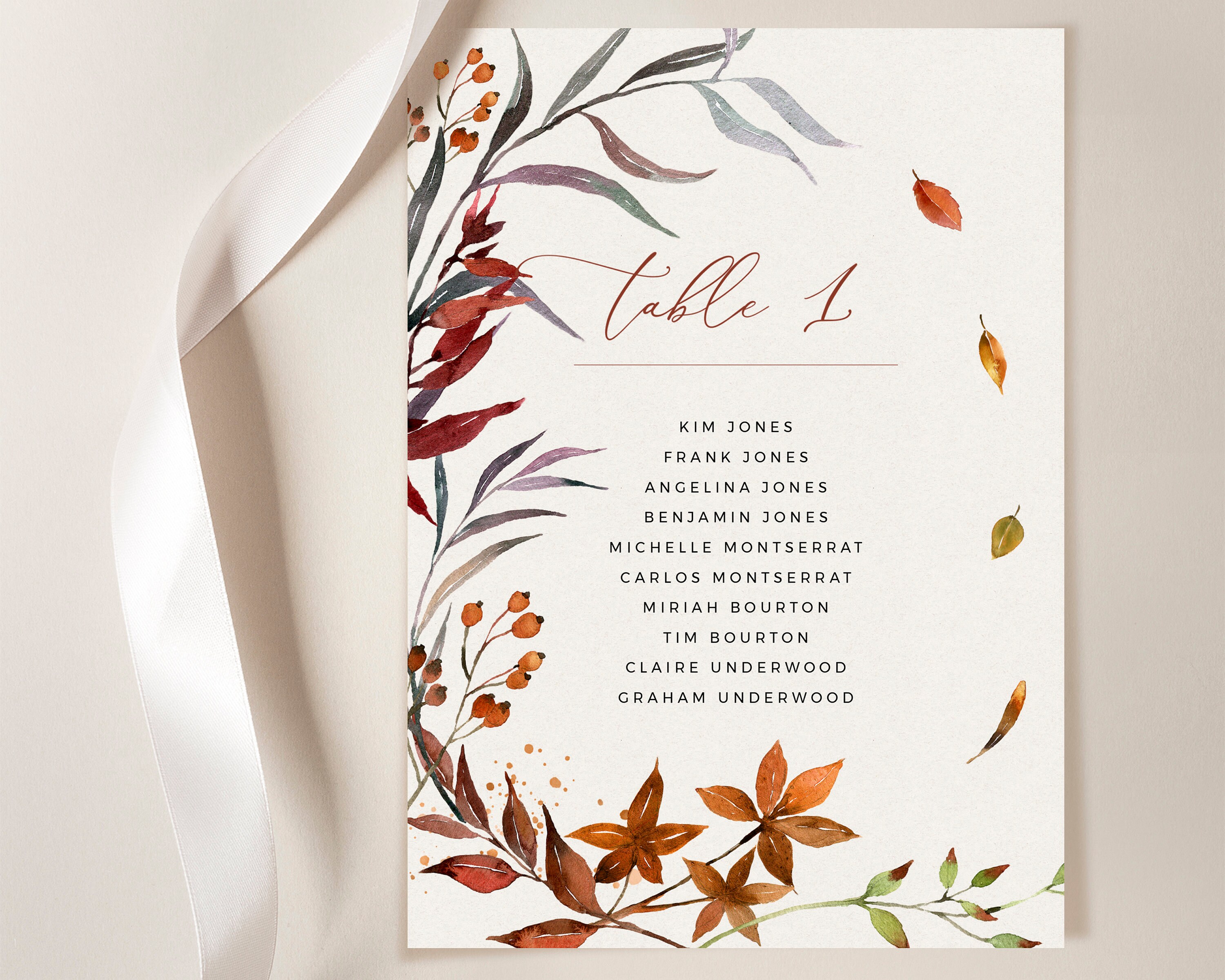 SIENNA Wedding Table Number Card Autumn Cards Burnt Orange Table Number ...