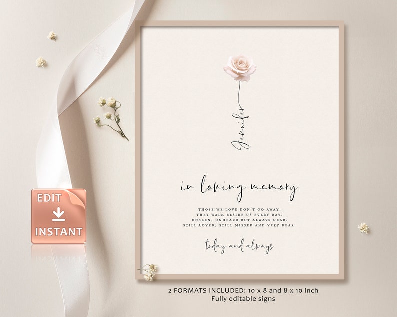 White Rose in Loving Memory Sign Loving Memory Wedding Sign | Etsy