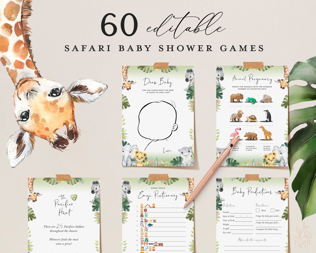 JUNGLE Baby Shower Games, Editable Animal Safari Games Bundle ...