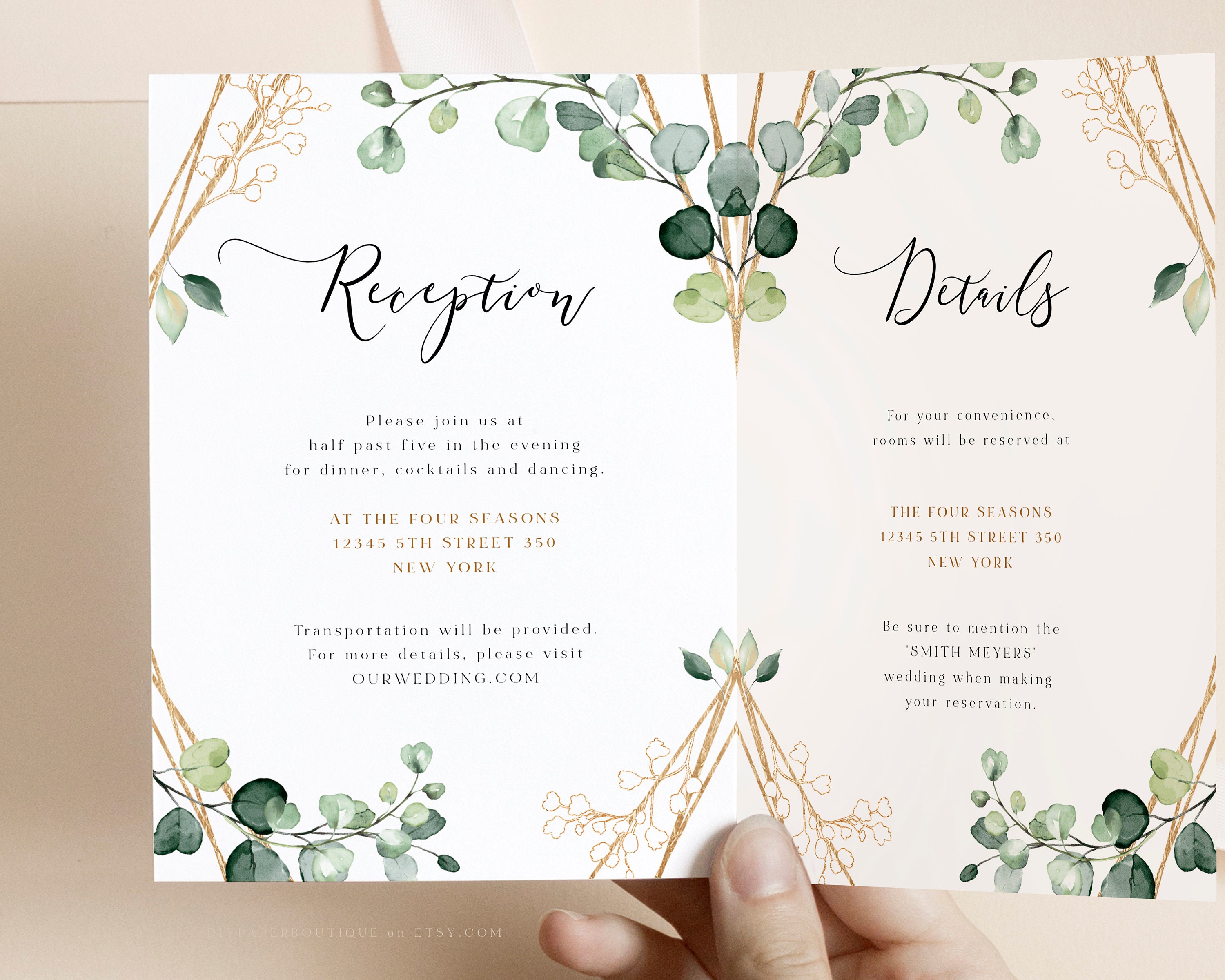 Floral Folded Wedding Invitation Template: Bi-fold Design (digital ...