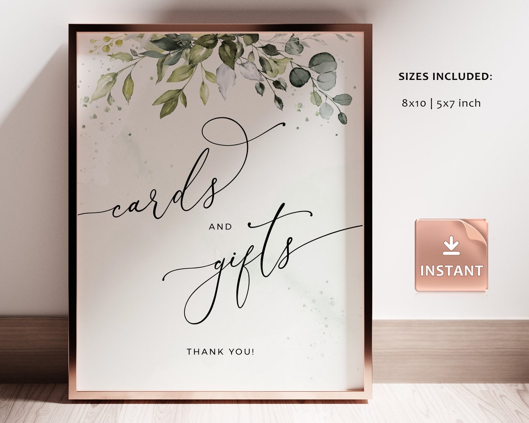 REESE - Cards and Gifts Wedding Sign, Printable Template, Greenery ...