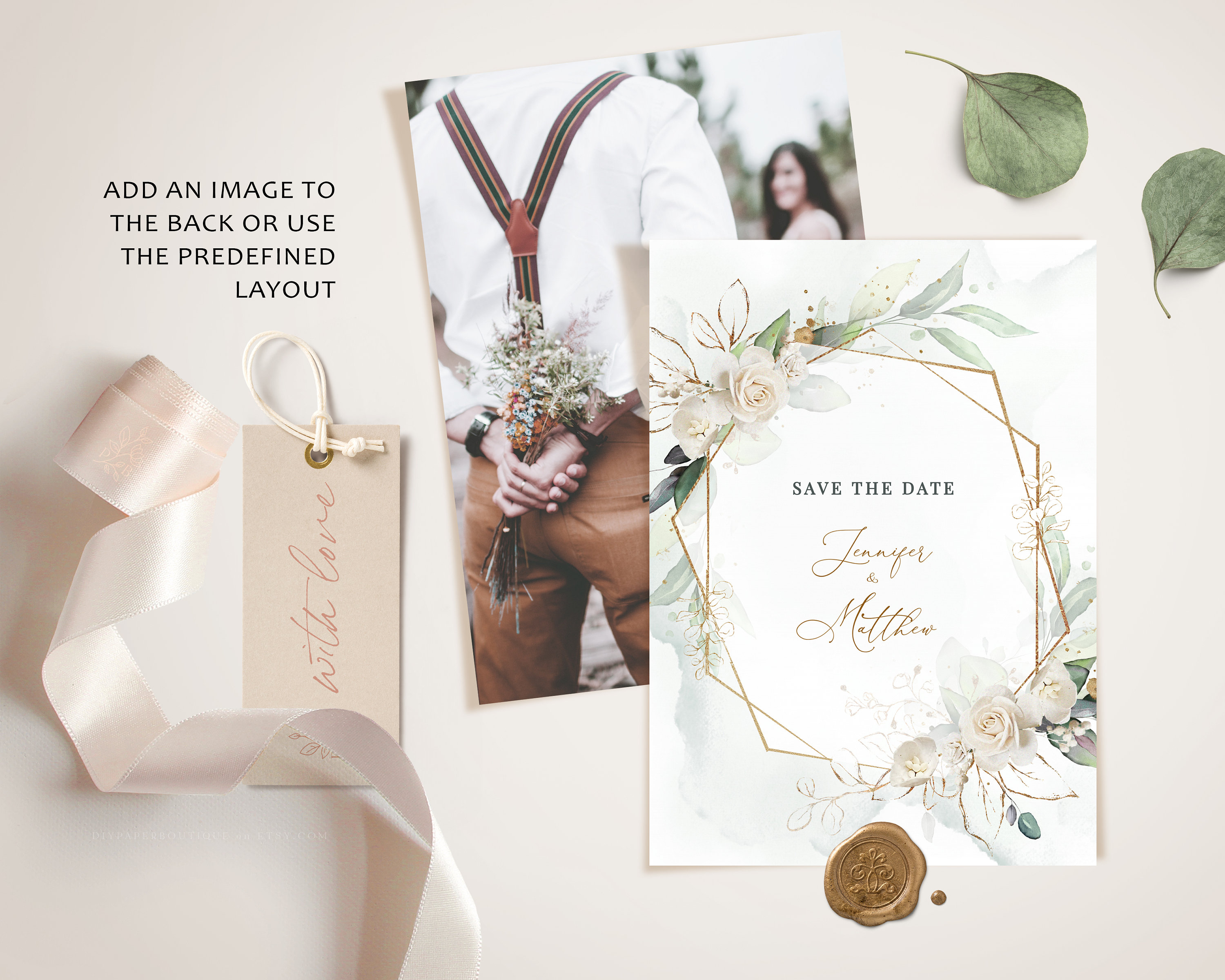 MARCI White Roses Greenery Save the Date Card Bohemian | Etsy