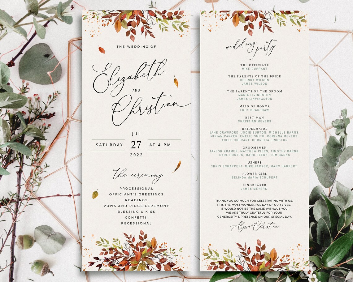 SIENNA Rustic Fall Wedding Programs Template Autumn Leaves - Etsy