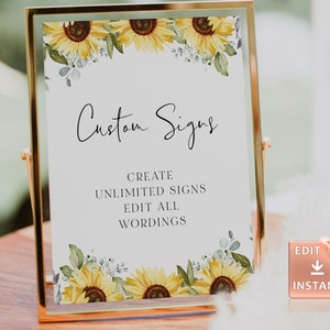Sunflowers Custom Signs, Editable Template, Customizable Sunflower ...