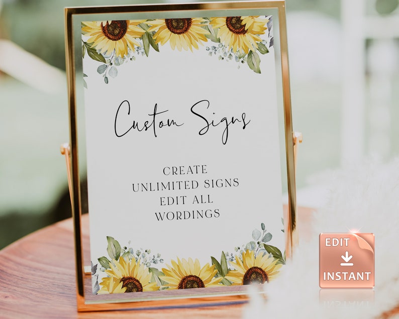 Sunflowers Custom Signs Editable Template Customizable - Etsy