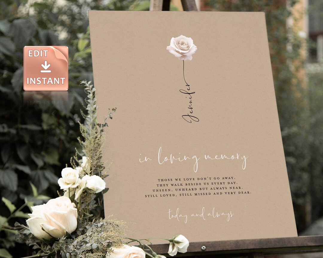 White Rose in Loving Memory Sign, Loving Memory Wedding Sign, Printable ...
