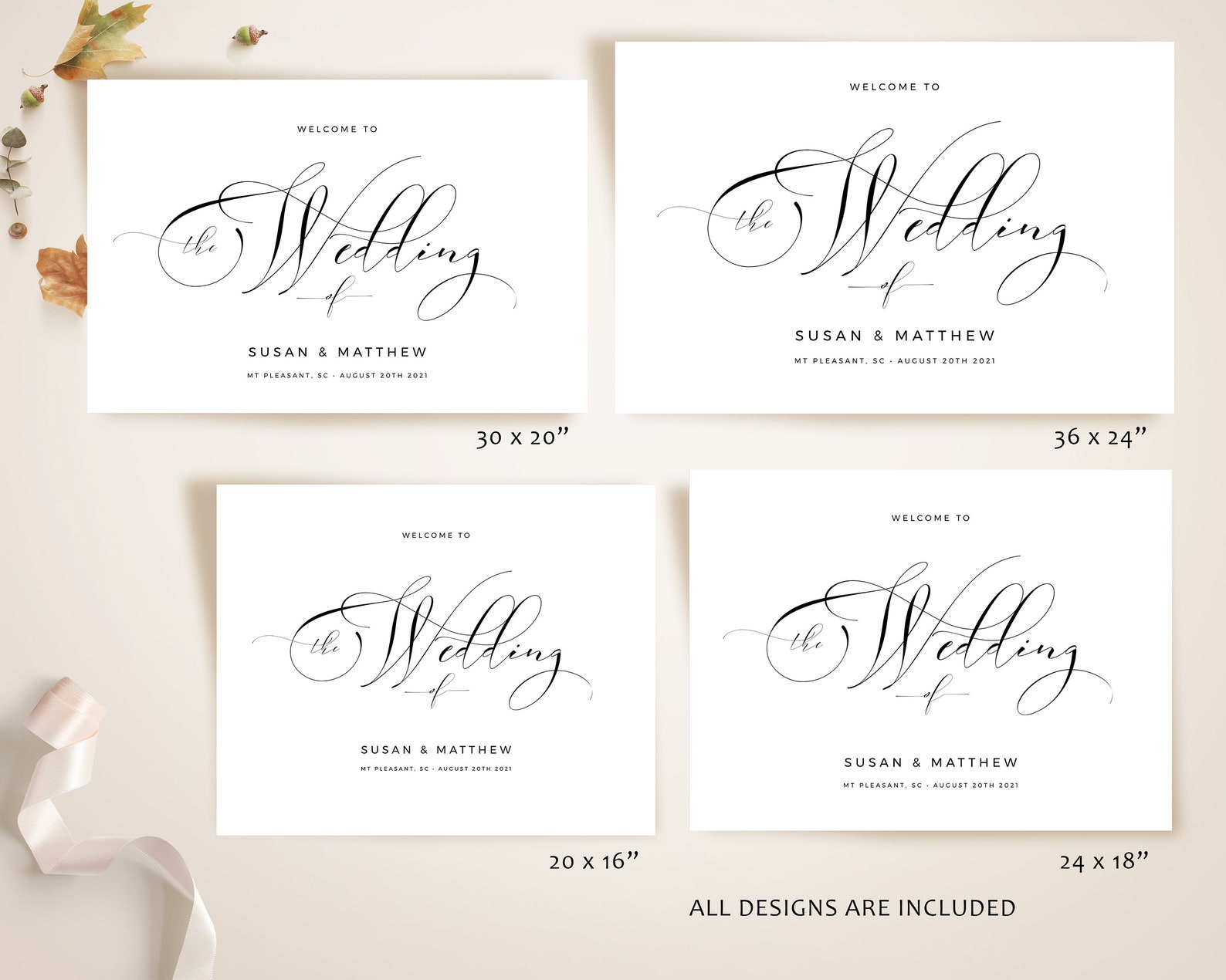 Custom Calligraphy Wedding Welcome Sign: Editable Printable (20x16 ...
