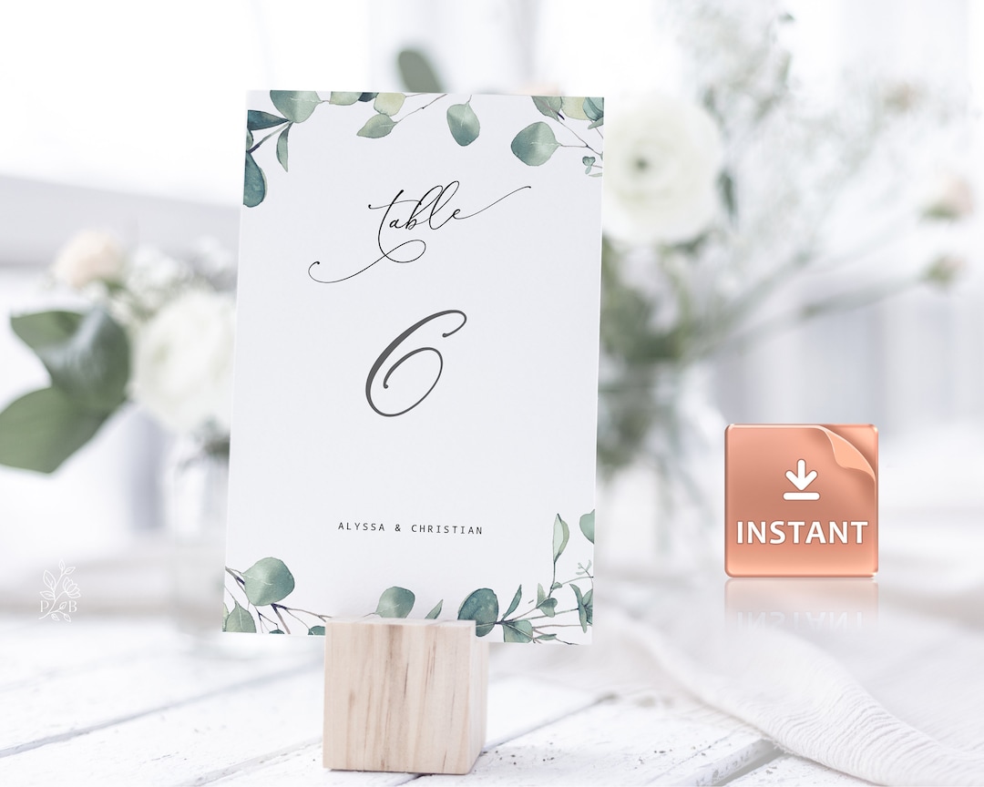 LAILA Eucalyptus Table Numbers, Watercolour Greenery Leaves, 5x7 and ...