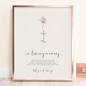 White Rose in Loving Memory Sign, Loving Memory Wedding Sign, Printable ...