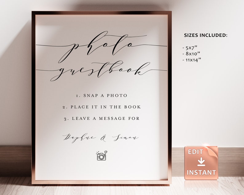 ELLE Minimalist Photo Guestbook Sign Template Editable - Etsy