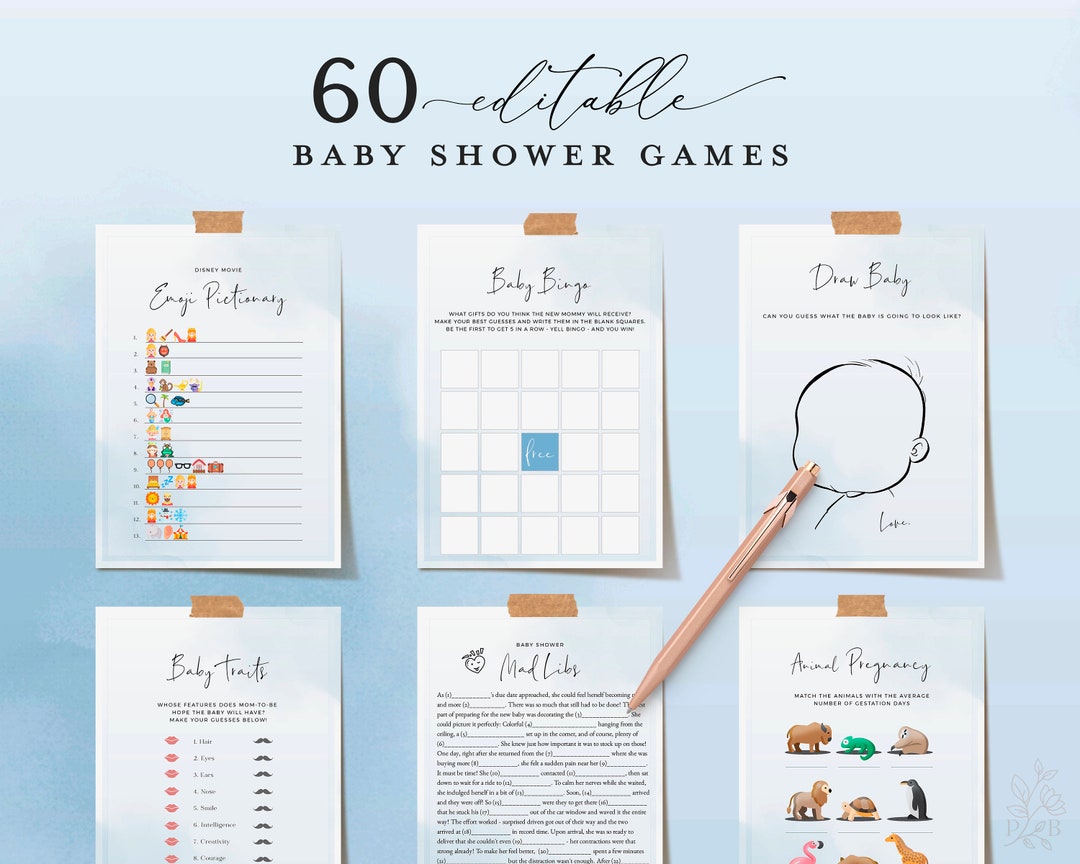 60 Editable Blue Baby Shower Games Baby Boy Shower Games - Etsy