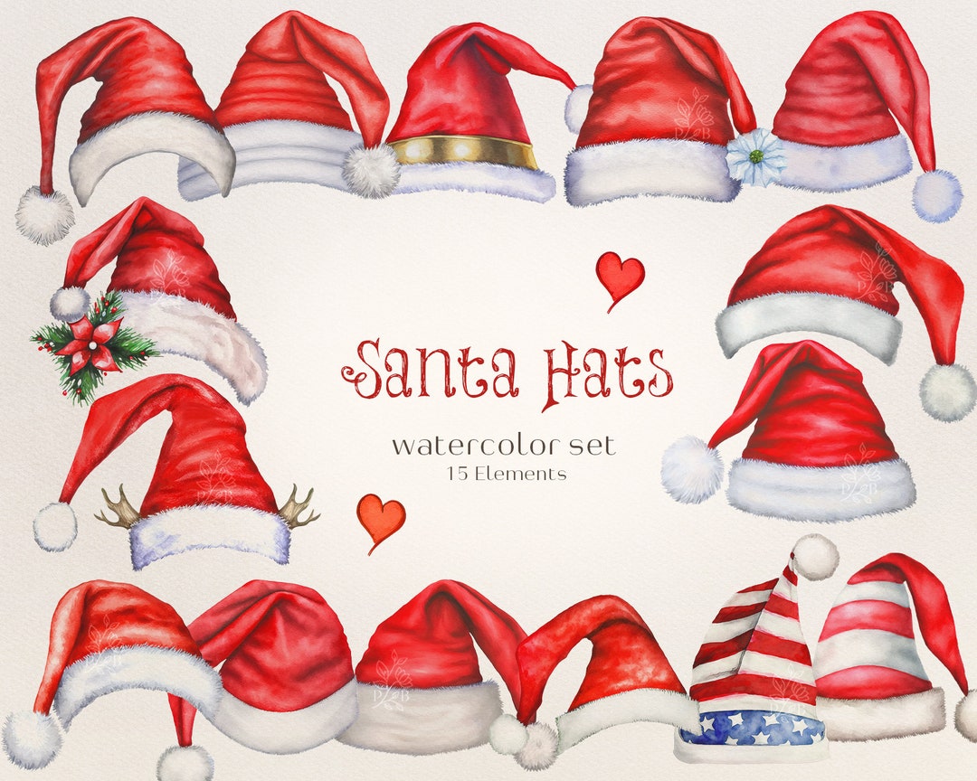 Santa Hat Watercolor Clipart Christmas, Cute Santa Clipart Cap PNG ...