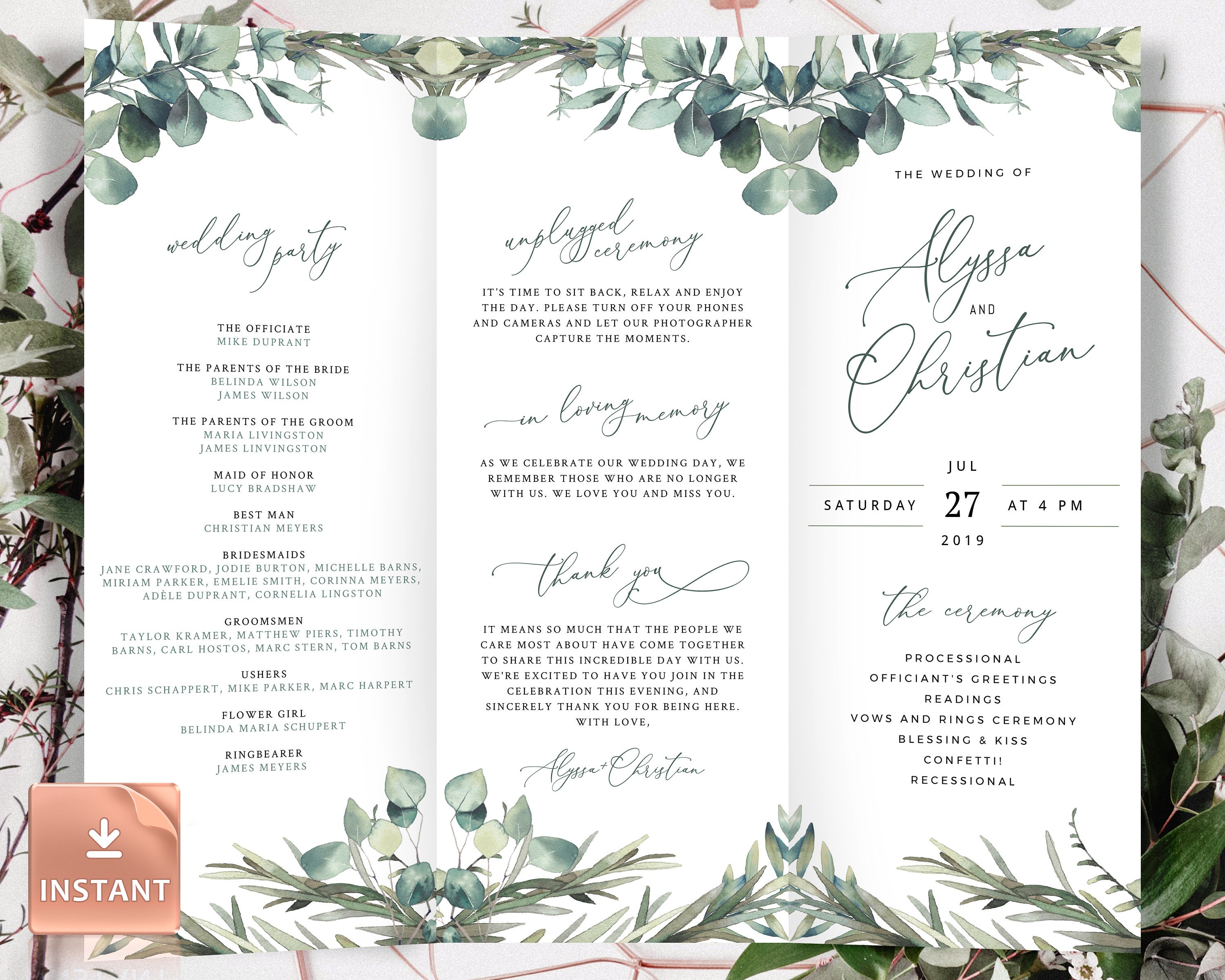 Tri Fold Wedding Ceremony Program Templates