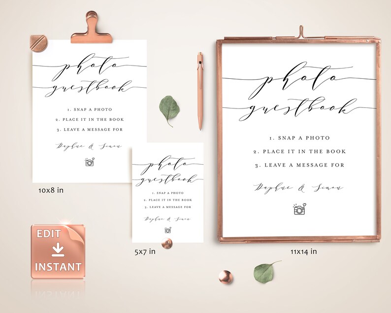 ELLE Minimalist Photo Guestbook Sign Template Editable - Etsy