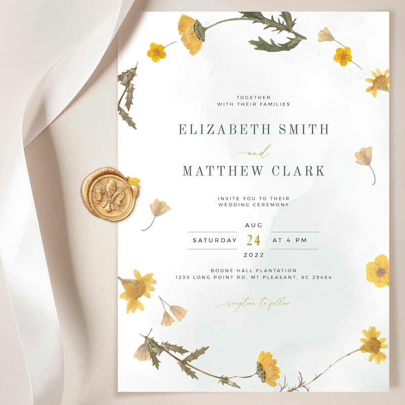 Yellow Wedding Invitation - Etsy