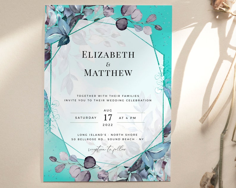 Turquoise Wedding Invitation Template Printable Wedding - Etsy