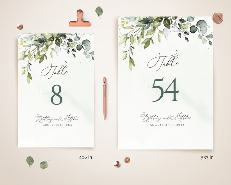 REESE Watercolor Wedding Table Numbers Greenery Eucalyptus - Etsy
